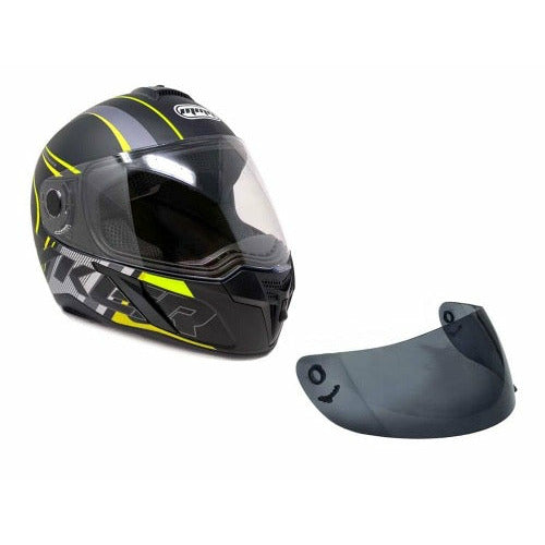Full Face MMG Helmet. Model Ryker. Color: MATTE BLACK./ YELLOW *DOT AP
